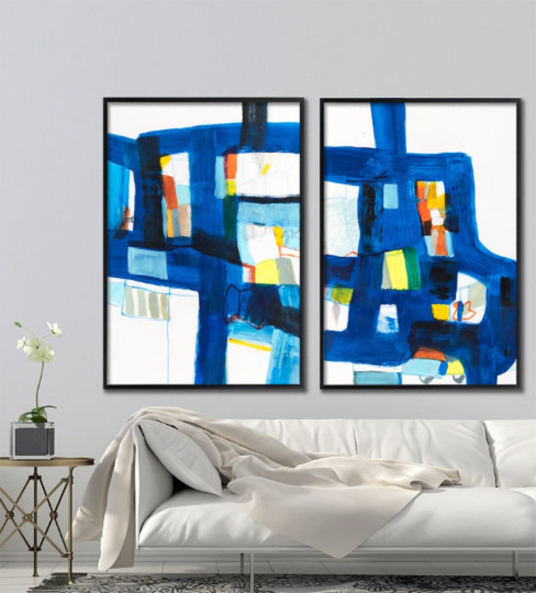 Large Abstract Painting Large Art Print Set of Two Prints - Etsy