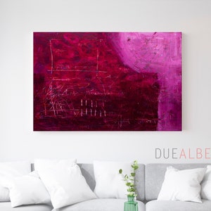 Vibrant Abstract Red Wall Art, Hot Pink Red Textured Painting Print ...