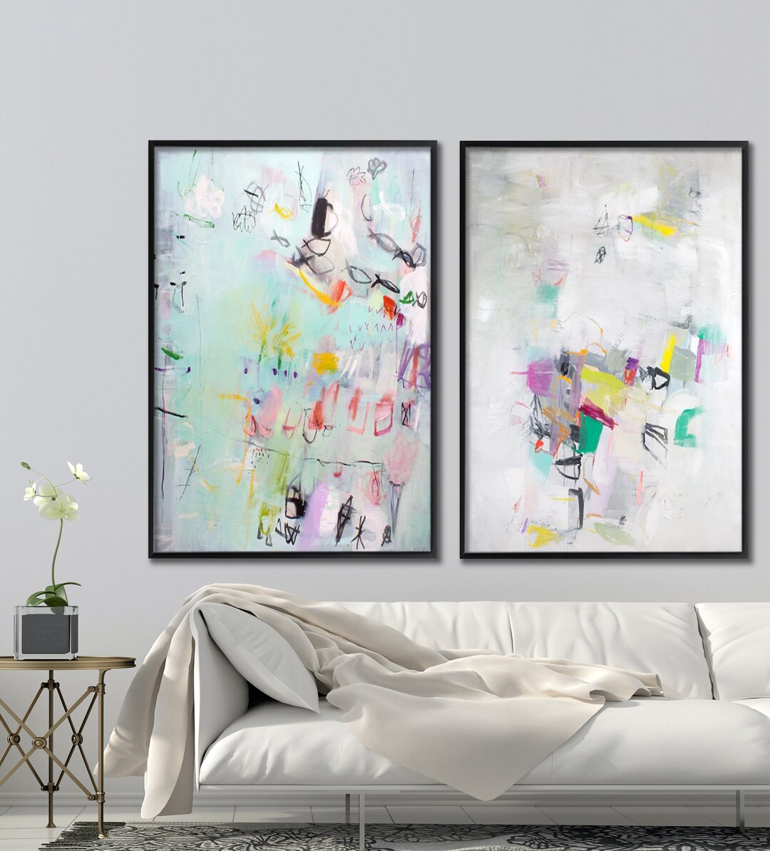 Abstract Painting Set Set of Two Art Prints Dreamy Pastel - Etsy