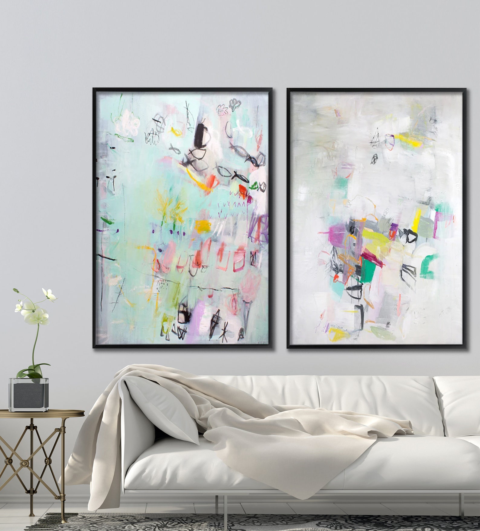 Abstract Painting Set Set of Two Art Prints Dreamy Pastel - Etsy