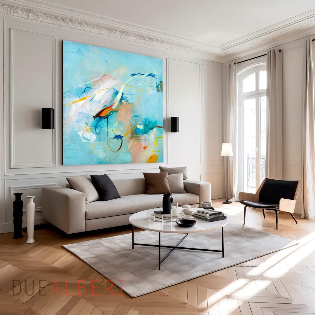 Light Blue Abstract Painting Print, Teal Blue Trendy Wall Art ...