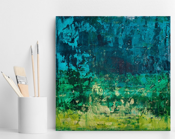 Green Abstract Painting Original, Small Canvas Painting, Abstract Art ...