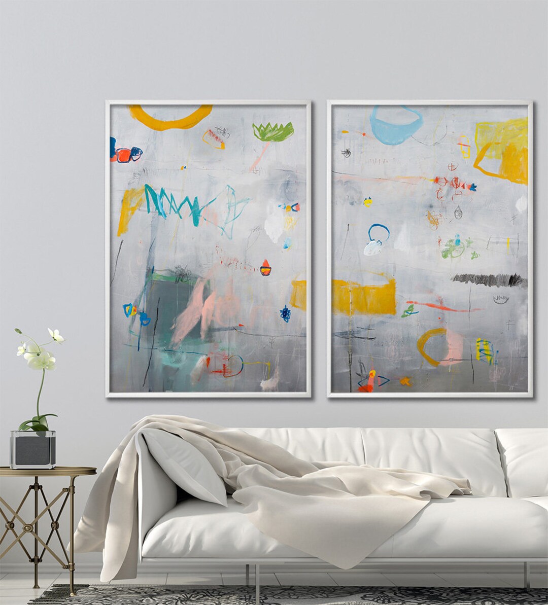 Abstract Art Set of 2 Extra Large Prints Pastel Pink Yellow - Etsy