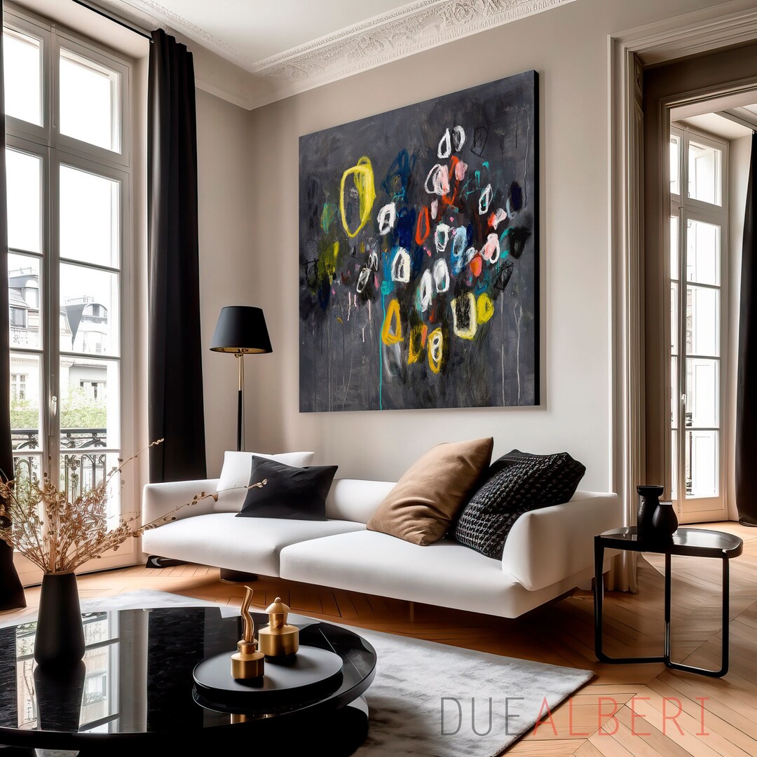 Modern Abstract Wall Art Print, Large Yellow and Multicolor Joyful ...