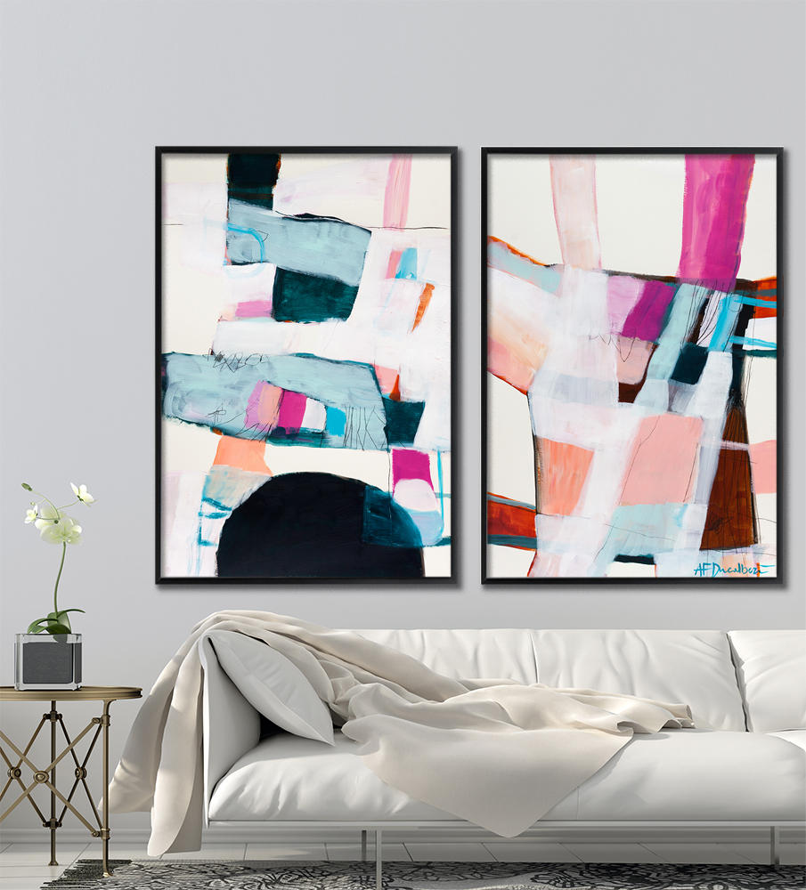 Abstract painting Wall art set of 2 Abstract Prints mid | Etsy