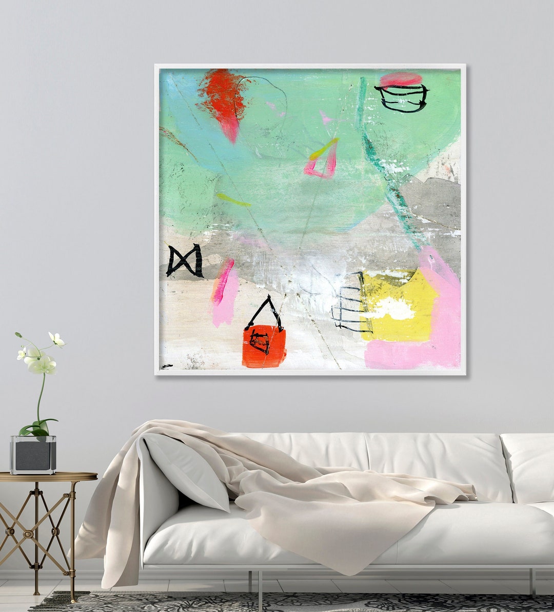 Colorful Pale Green Chalk White Pastel Grey and Pink Abstract - Etsy