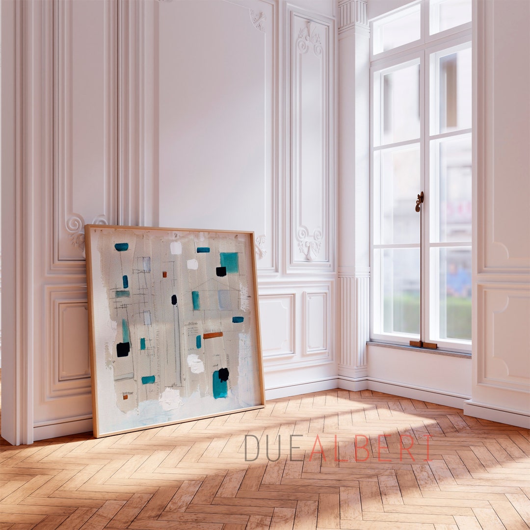 Abstract Art Print Light Blue and Cream Textured Painting , Extra Large ...