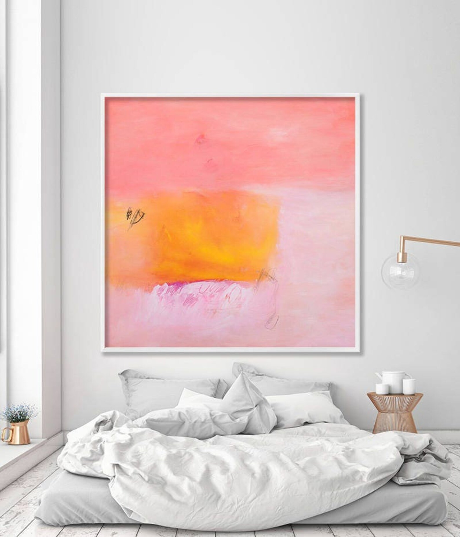 Orange and Pink Abstract Painting Colorful Print Coral Pink - Etsy