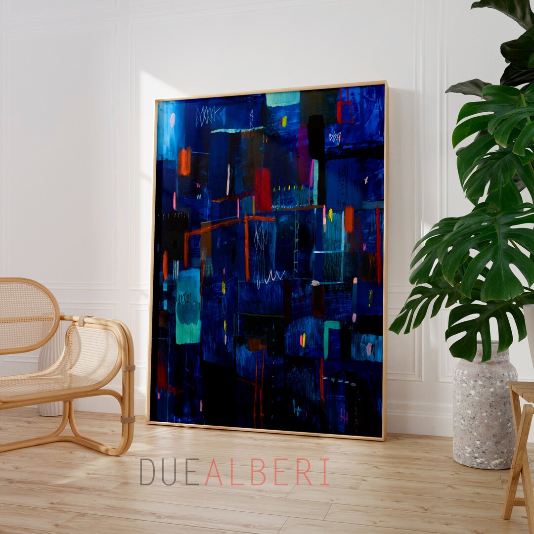 Modern Vibrant Blue Abstract Art Print, Minimalist Blue Abstract Art ...