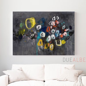 Modern Abstract Wall Art Print, Large Yellow and Multicolor Joyful ...