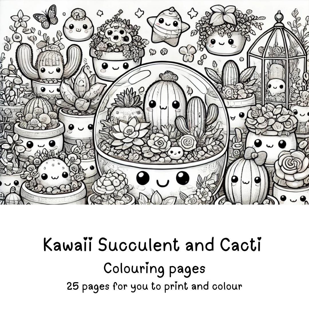 Kawaii Cactus and Succulent Colouring 25 Pages to Print - Etsy Canada