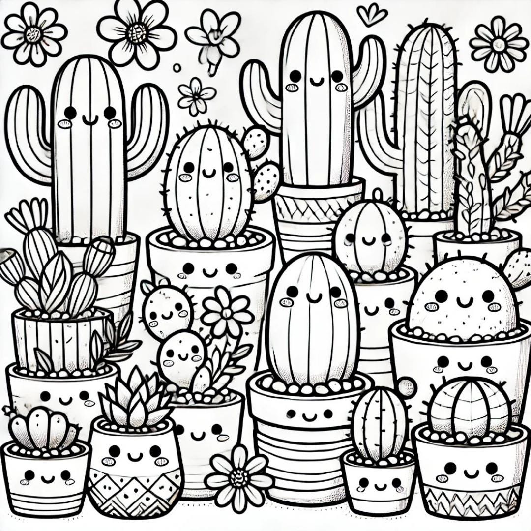 Kawaii Cactus and Succulent Colouring 25 Pages to Print - Etsy Canada