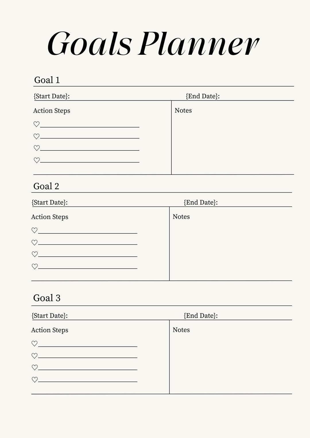 Minimalist Goal Planner Printable & Digital | Daily Goal Tracker ...