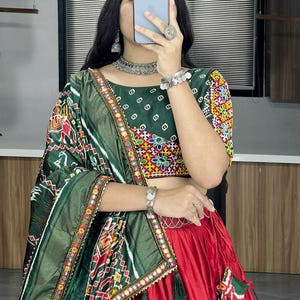 Red Color Patola Paithani Lehenga, Dola Silk Chaniya Choli, Mirror Work ...