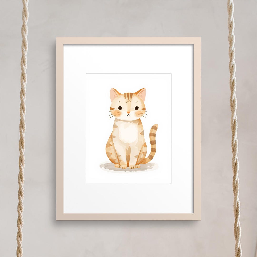Watercolor Cat Print, Nursery Wall Art, Kids Room Decor, Cute Kitten ...