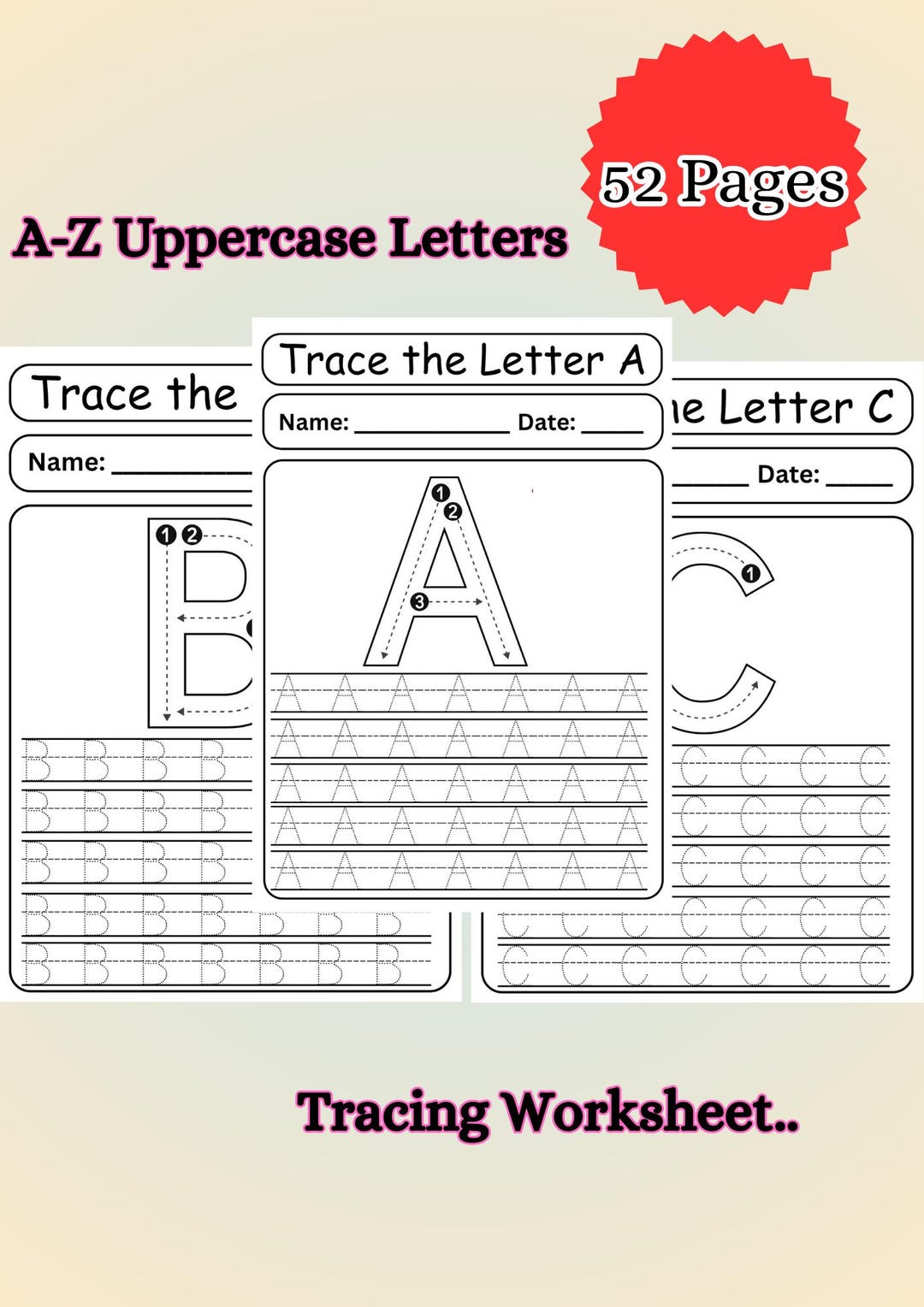 Trace the Letters A–Z | Uppercase Letters Practice | Preschool ...