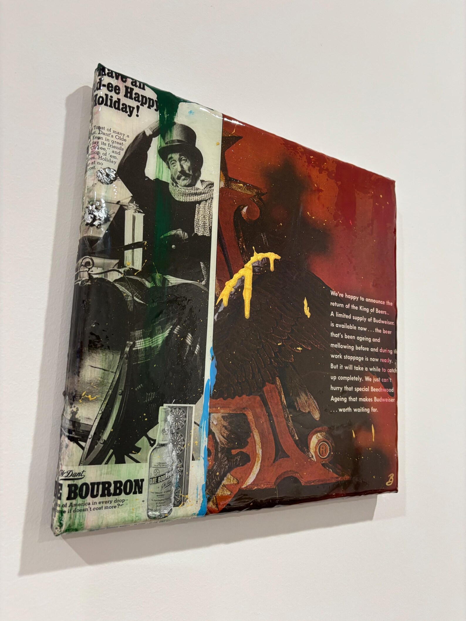 Vintage Budweiser & Bourbon Ad Collage, Mixed Media Bar Art (12 X 12 ...