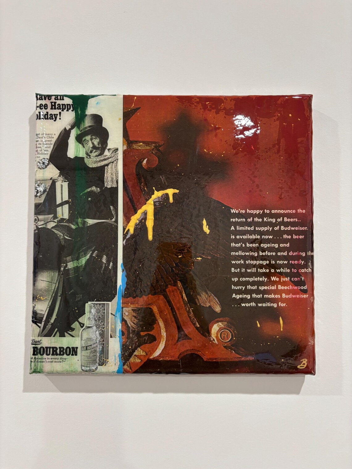 Vintage Budweiser & Bourbon Ad Collage, Mixed Media Bar Art (12 X 12 ...