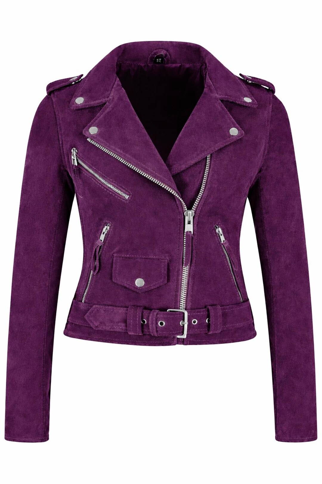 Women Purple Suede Biker Jacket | Genuine Sheep Leather | Quilted ...