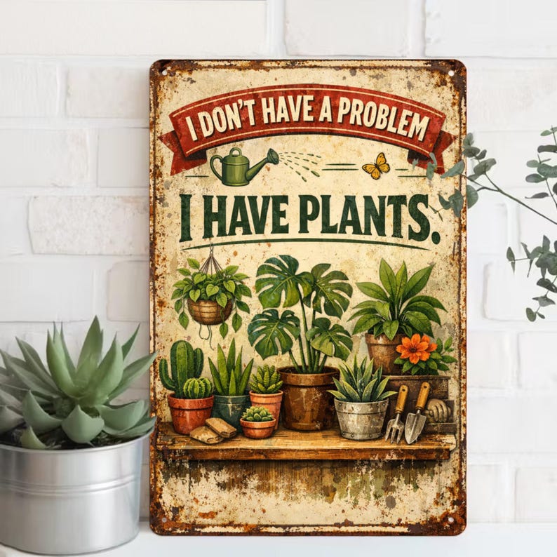 Funny Plant Lover Metal Sign, Retro Garden Decor (8x12 Inches) - Etsy