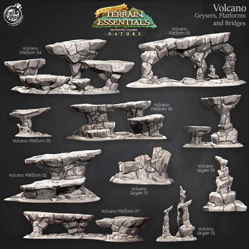 Volcano Terrain Set STL Files | Fantasy Battlefield Bundle (digital ...