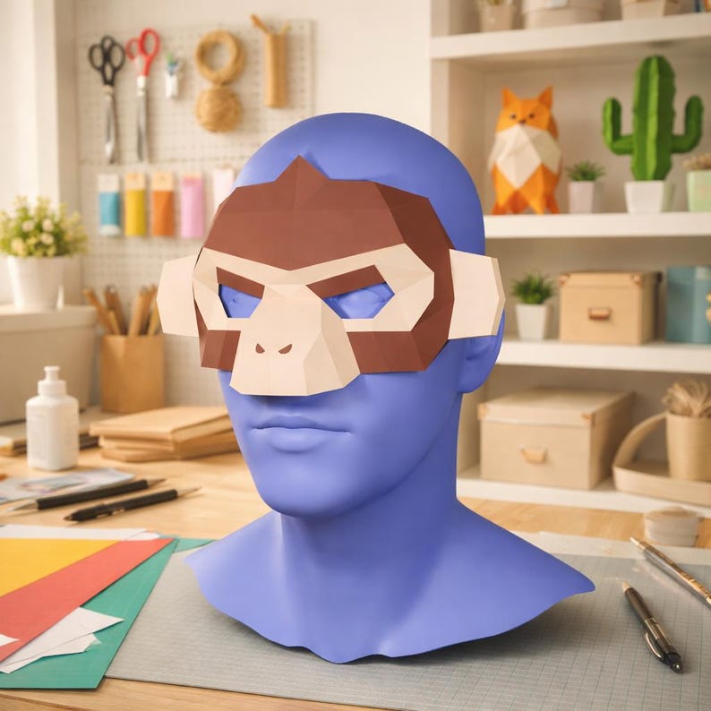 MONKEY MASK - Papercraft Lowpoly Craft Cut Template - Etsy