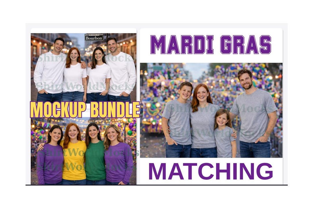 Mardi Gras Matching Shirt Mockup Bundle, Family & Couples T Shirt ...