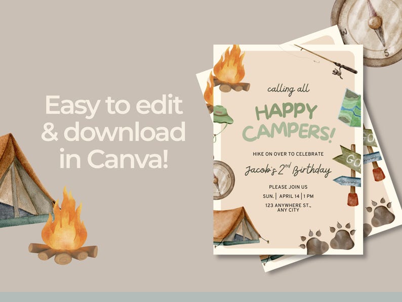 Happy Campers! Invitation | Editable Canva Template - Etsy