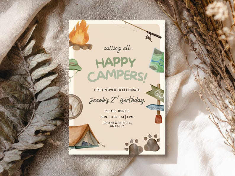 Happy Campers! Invitation | Editable Canva Template - Etsy