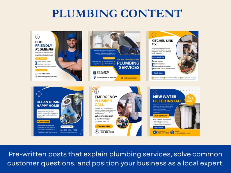 Plumber Social Media Templates for Facebook & Instagram | 40 Canva ...