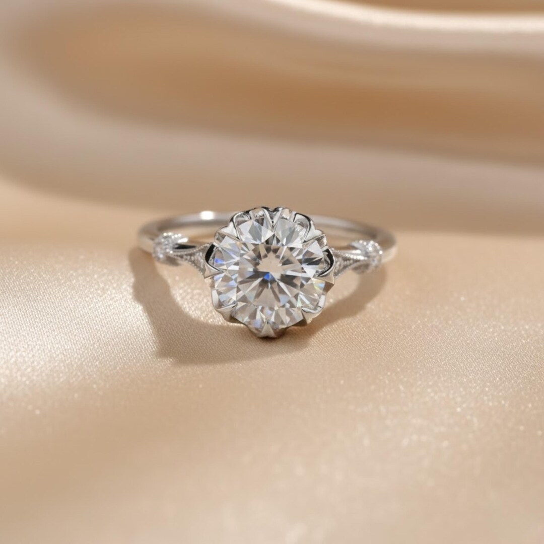 Vintage Inspired Engagement Ring, Cathedral Setting Filigree Art Deco ...