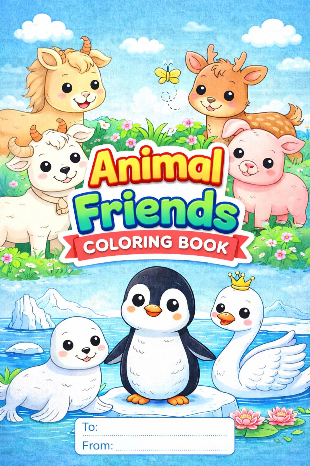 Animal Friends Coloring Book Kids | Cute Baby Animals Coloring Pages ...