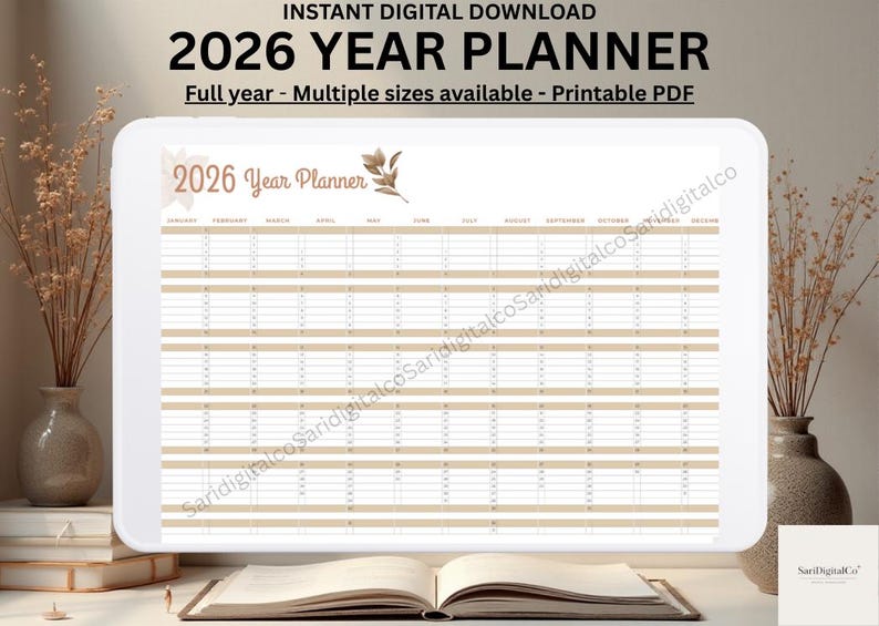 2026 Year Planner - Minimalistic Calendar Printable PDF (A3, A4, A5 ...