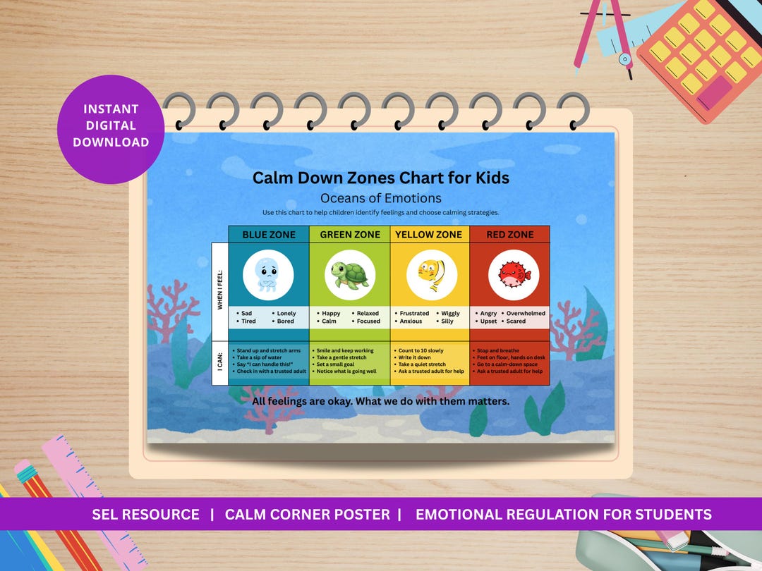 Classroom Calm Down Chart for Kids SEL Emotional Regulation Poster ...