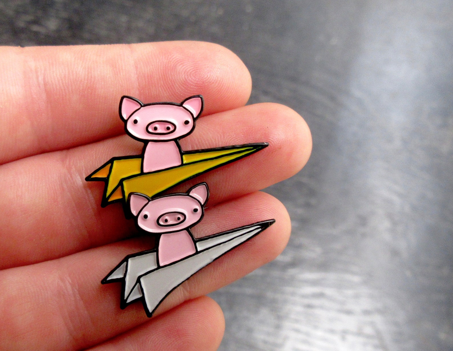 Enamel Pig Pin Flying Pig Pin Pig in a Paper Plane Pin | Etsy