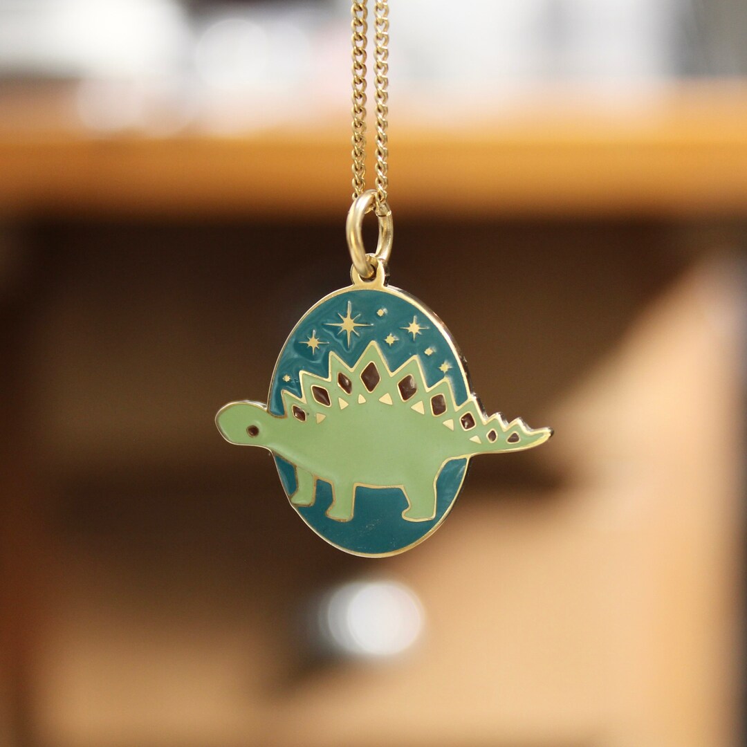 Stegosaurus Dinosaur Charm Necklace - Gold Finished Dinosaur Jewelry on ...