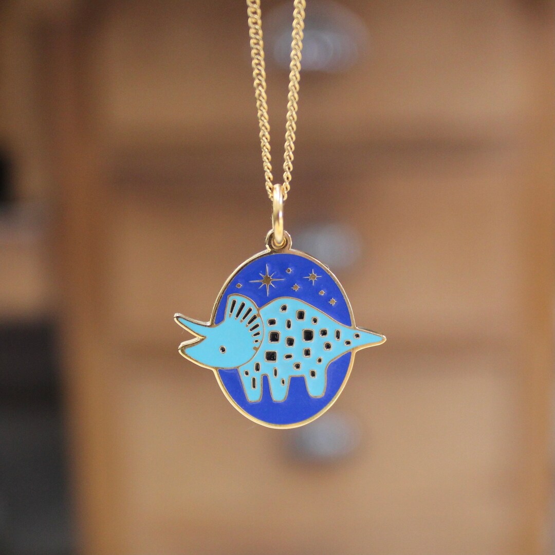 Triceratops Dinosaur Charm Necklace - Gold Finished Dinosaur Jewelry on ...