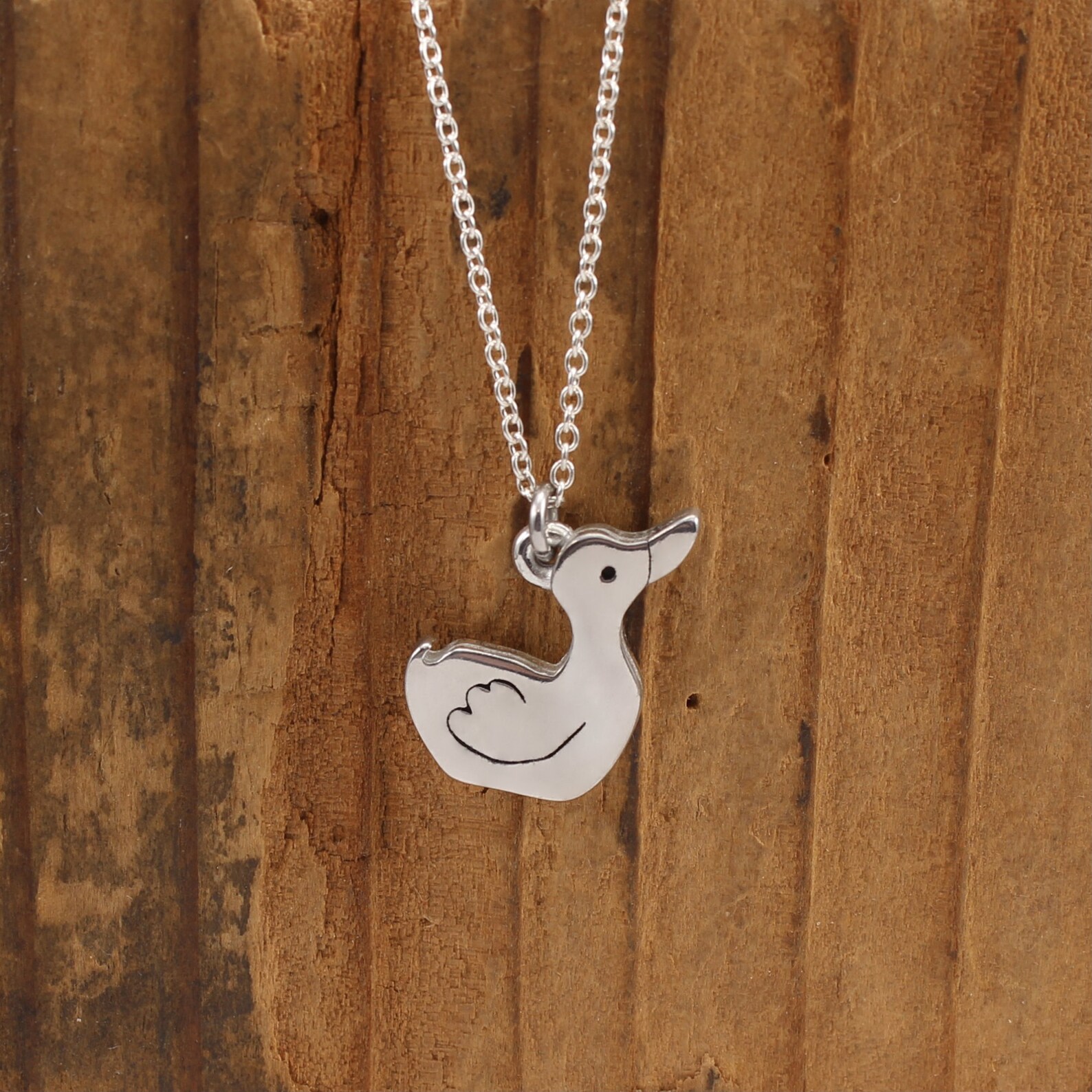 Duck Necklace Pewter Duck Pendant Cute Duck Charm on - Etsy