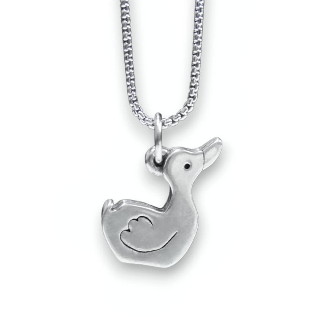 Duck Necklace - Pewter Duck Pendant - Cute Duck Charm on Adjustable ...