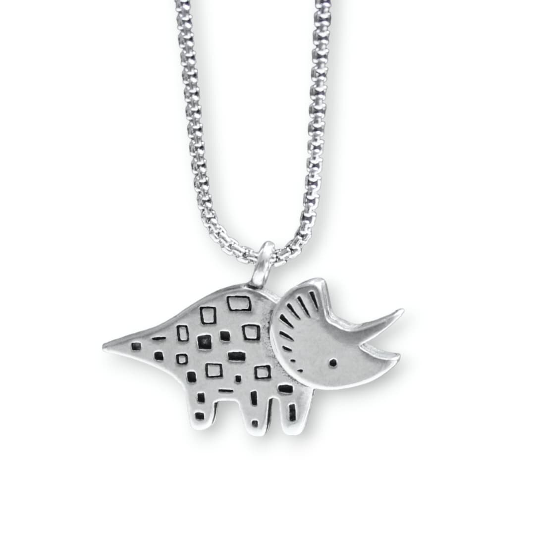 Triceratops Dinosaur Necklace - Pewter Dino Pendant - Dinosaur Charm - Etsy