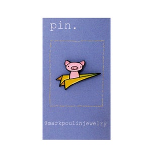Enamel Pig Pin Flying Pig Pin Pig in a Paper Plane Pin Pig Stocking ...