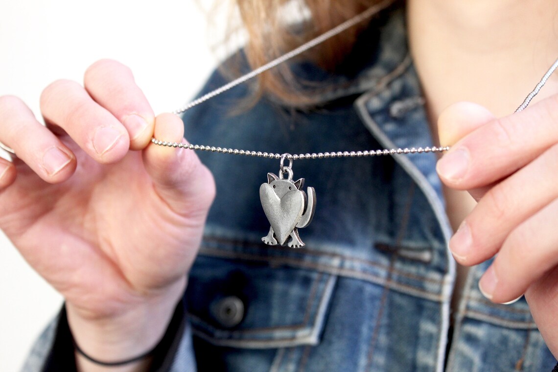 Pewter Dog or Cat Necklace Peeking Pets Pewter Charm | Etsy