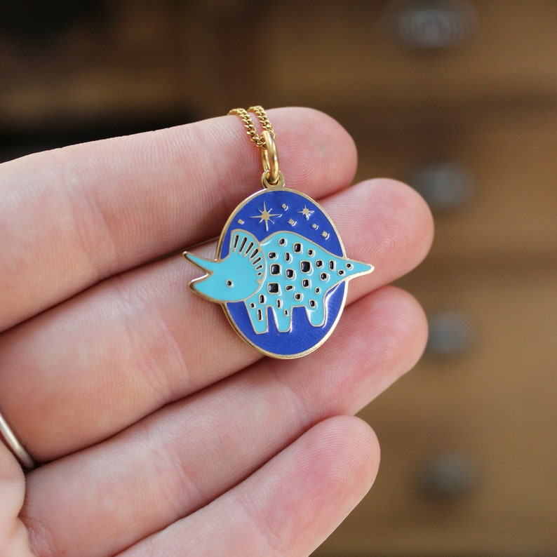 Triceratops Dinosaur Charm Necklace - Gold Finished Dinosaur Jewelry on ...
