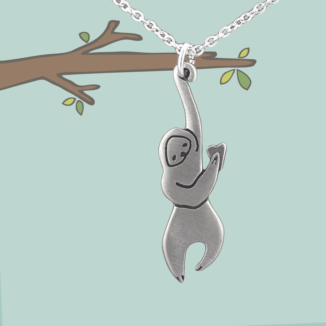 Sloth Necklace Pewter Hanging Sloth Pendant Sloth Charm | Etsy
