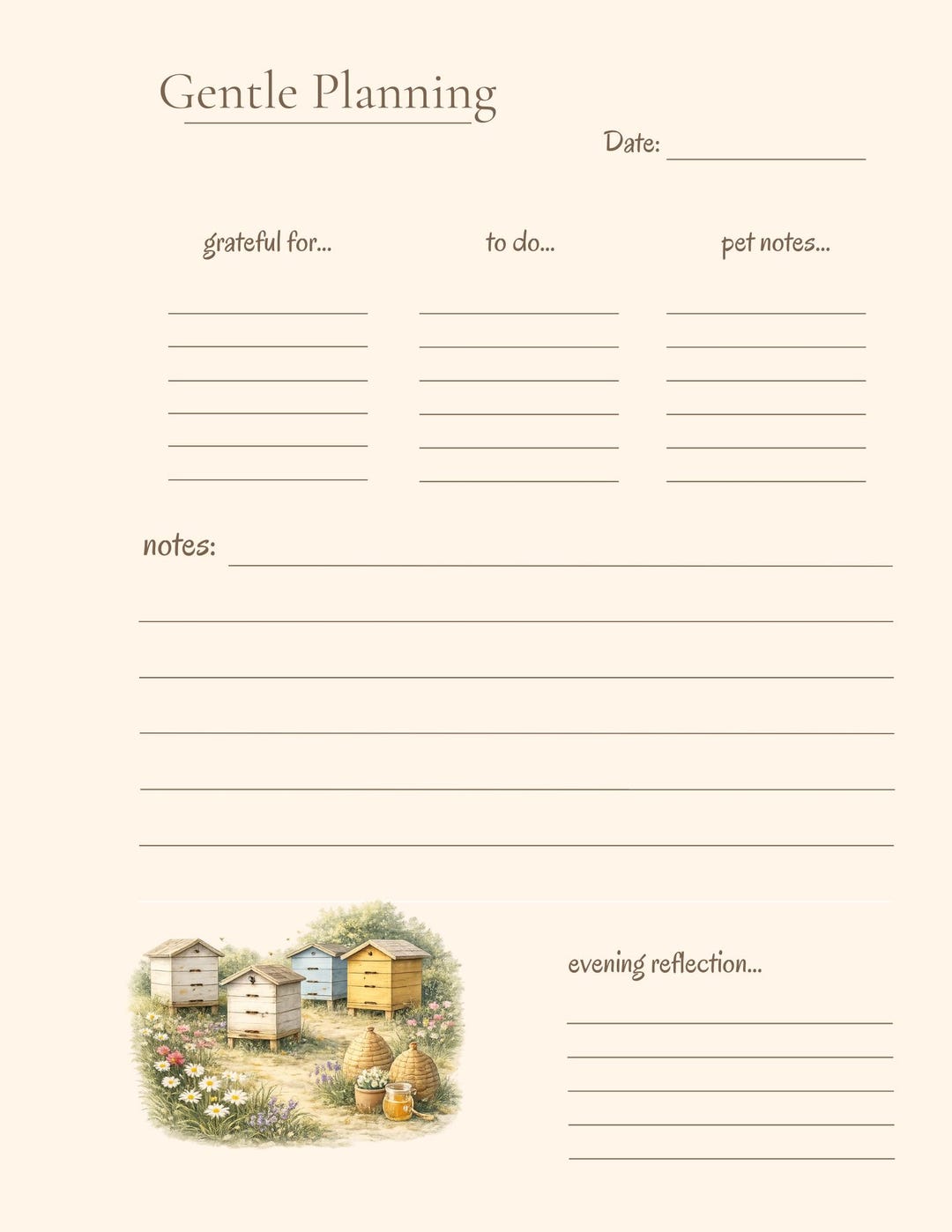 Gentle Daily Planner Printable | Apiary Bee Planner for Burnout, ADHD ...