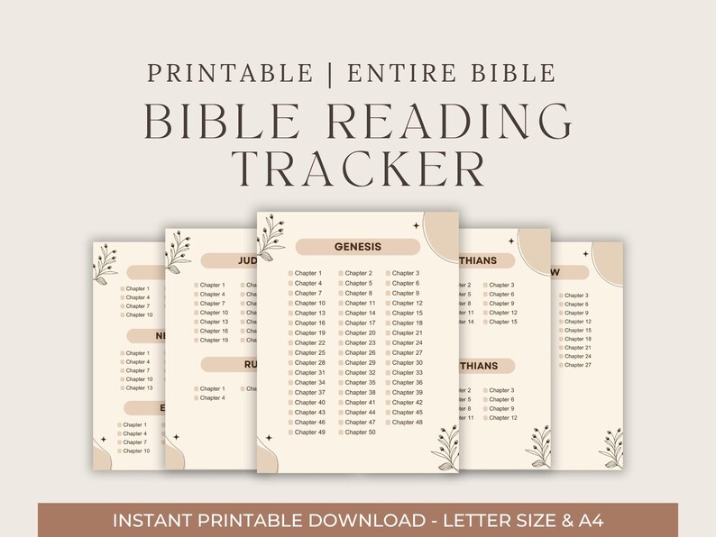 Bible Reading Tracker Printable | Entire Bible Chapter Checklist ...