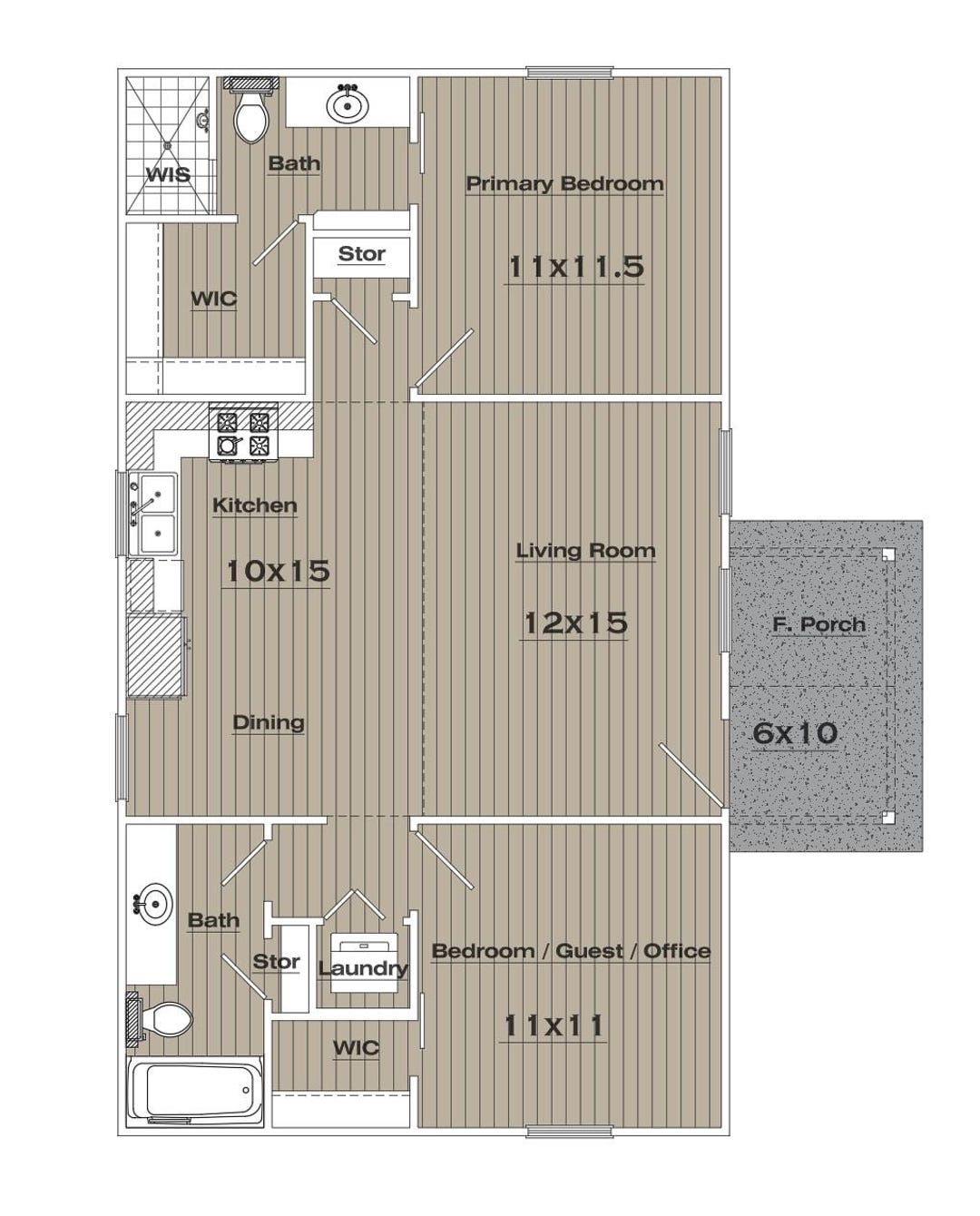 2 Bed 2 Bath 857 Sq Ft ADU or Small House Plan | Narrow Lot | Full Size ...