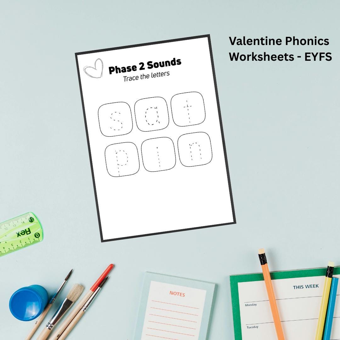 Valentine Phonics Worksheets - Phase 2 & 3 (EYFS) - Etsy