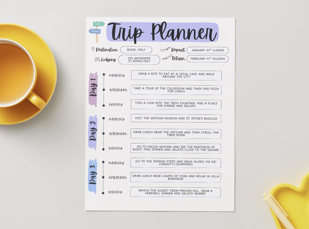 Trip Planner Printable, 3 Day Travel Planner, Editable Canva Template ...