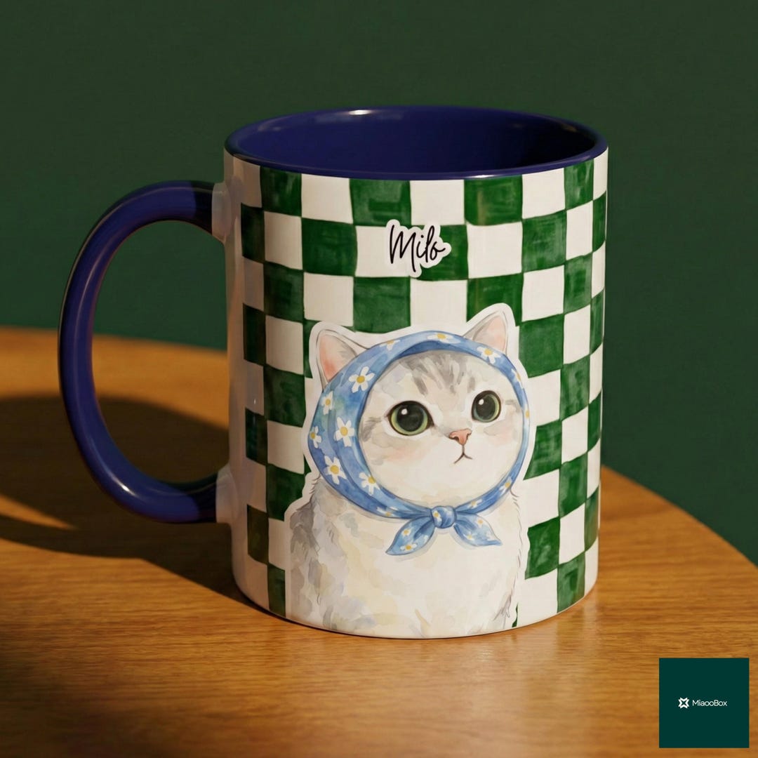 Custom Babushka Pet Portrait Mug, Personalized Cat With Hat Coffee Cup ...